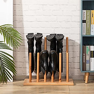 PARANTA Wooden Boots Storage Rack, 6-Pair Tall Boots Holder, Stand-Alone Shoe Organizer, Natural