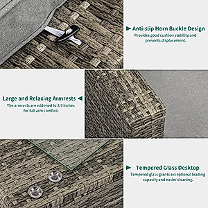 YITAHOME 6 Pieces Patio Furniture Set, Outdoor Sectional Sofa PE Rattan Wicker Conversation Set Outside Couch with Table and Cushions for Porch Lawn Garden Backyard, Grey