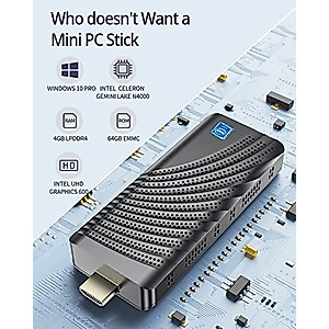 Mini PC Stick Intel Celeron N4000 (Up to 2.6GHz) Windows 10 Pro Mini Computer Stick 4GB DDR4 64GB eMMC Micro Desktop Small Form Factor PC Supports 4K HDMI, 2.4G/5G WiFi, Bluetooth 4.2, Auto Power On