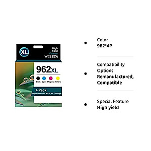 962XL Ink Cartridges Combo Pack Remanufactured Replacement for HP 962 XL 962XL Ink Cartridges Works with HP OfficeJet Pro 9015e 9010 9025e 9015 9020 9025 9018 9012 (4 Pack-BMCY)