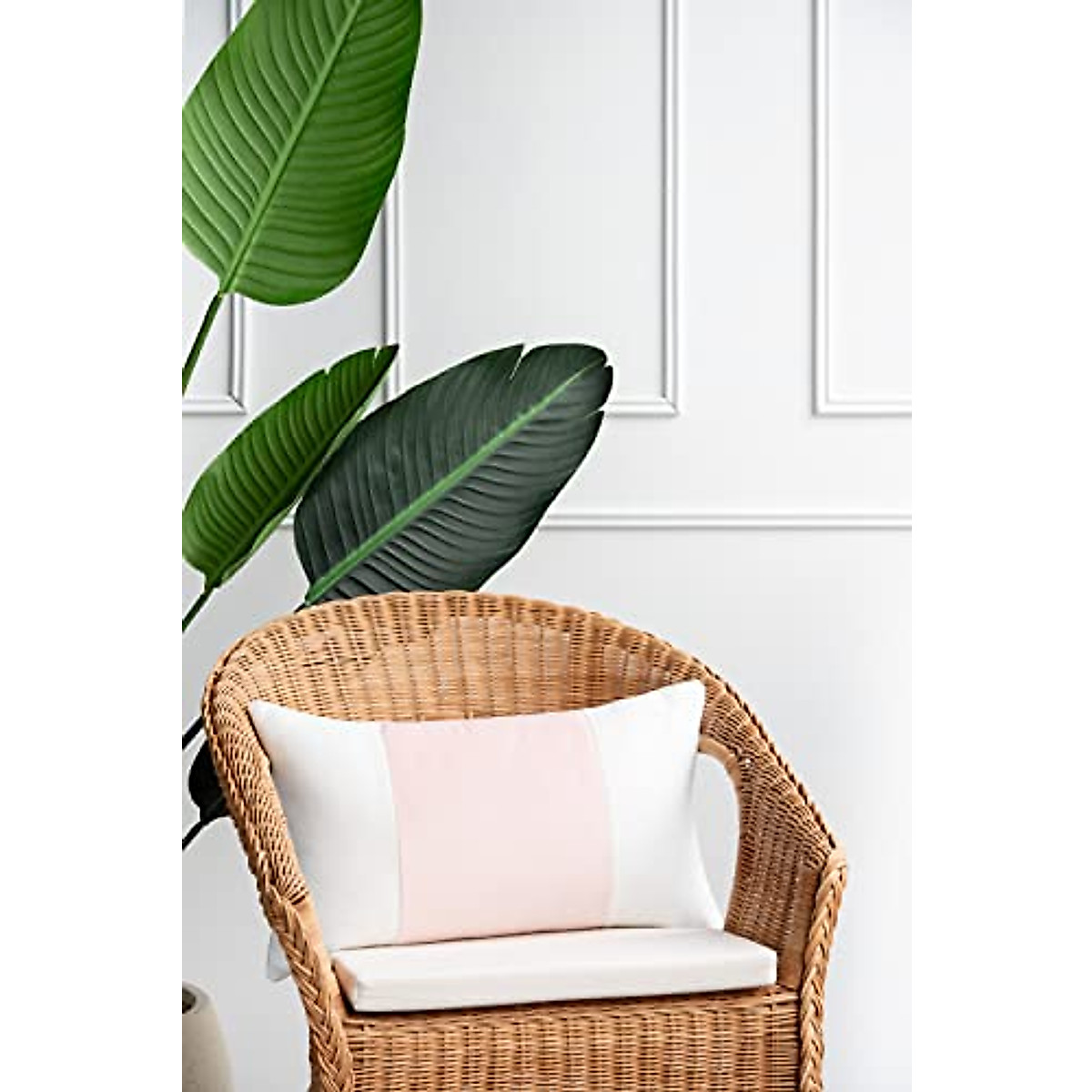 Hofdeco Coastal Patio Indoor Outdoor Lumbar Pillow Cover ONLY for Backyard, Couch, Sofa, Velvet Pink Wide Striped, 12"x20"