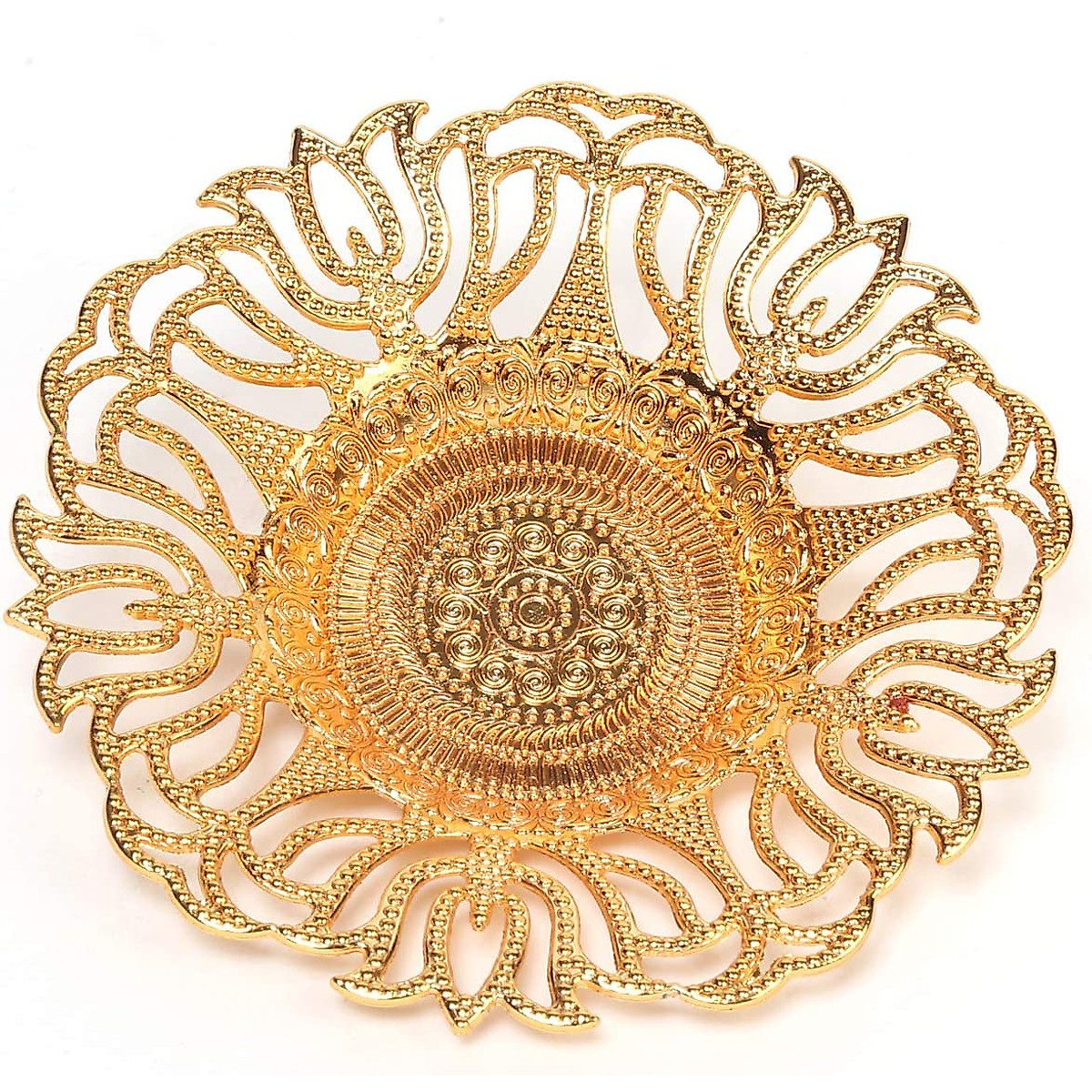 Alisveristime Turkish Coffee Cup Set, White Porcelain and Zinc Metal with Turkish Motifs, 6 Cups and Saucers (Gold)