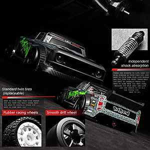 fisca 1/16 Remote Control High Speed Car, 4WD RC Drifting Racing Cars Fast 20MPH Truck 2.4Ghz Off-Road 4X4 Buggy Car Speed & Steering Control Vehicle Toy with Lights for Kids and Adults