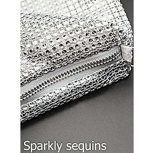 YIKOEE Crystal Rhinestone Clutch Purses for Women Evening Bag with Chain (Silver)