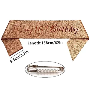 Ceqiny 15th Birthday Sash Tiara and Crowns for Girls, Birthday Queen Rose Gold Tiara, Princess Tiara Rhinestone Headbands with Combs Bridal Wedding Tiaras for Wedding Prom Bridal Party Christmas