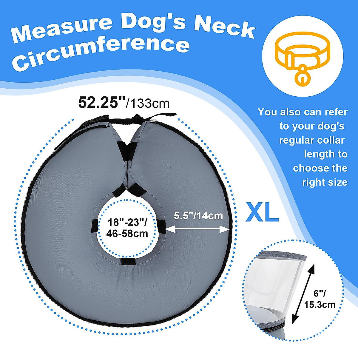 BARKLESS Dog Cone, Dog Donut Collar After Surgery, Inflatable Dog Cone with Clear Anti-Licking Shield, Alternative to Cone of Shame for Large Medium Dogs, Does Not Block Vision