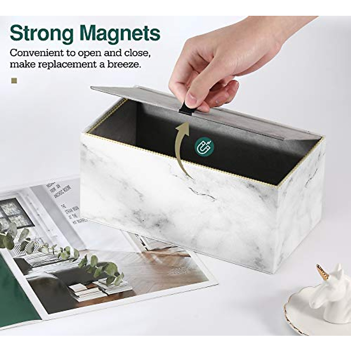 Lewondr Marble Tissue Box Cover, Rectangular PU Leather Facial Tissue Box Holder, Napkin Storage Box, Toilet Paper Holder Case Dispenser for Countertop Bedroom Bathroom Car Office - 9.8" x 5.3" x 4.5"