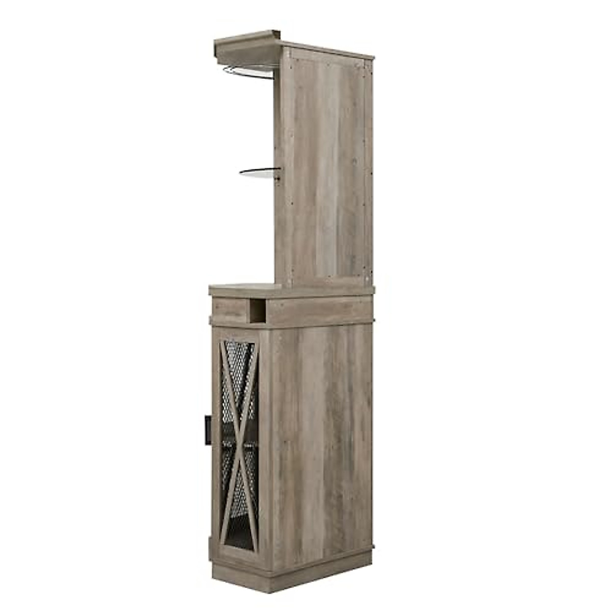 Home Source 73" Tall Corner Bar Unit Reclaimed Barnwood Wine Cabinet with Storage, Lower Mesh Doors, Upper Liquor Shelf galss Holder, for Home Bar, Living Room, Kitchen, Mini Space, Oak