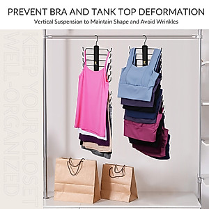 ZEDODIER Tank Top Hanger，2 Pack Wooden Bra Organizer for Closet, 12 Storage Capacity, Top 360° Rotation, Hanging Space Saving Hook for Tank Tops, Sport Bras, Camisoles, Lingeries, Black