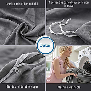 Vailge 3-Piece Duvet Cover Set King Size, 100% Washed Microfiber Bedding Sets,Ultra Soft and Breathable Comforter Cover with Zipper Closure & Corner Ties (Not Include Comforter) (King, Grey)