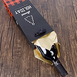 Lulu Home Christmas Bottle Gift Bags, Set of 12 Buffalo Plaid Wrapping Bags with Golden Tissue Paper, Xmas Bottle Gift Bags with Ribbon Handles, 13.9" x 4.7" x 3.9"