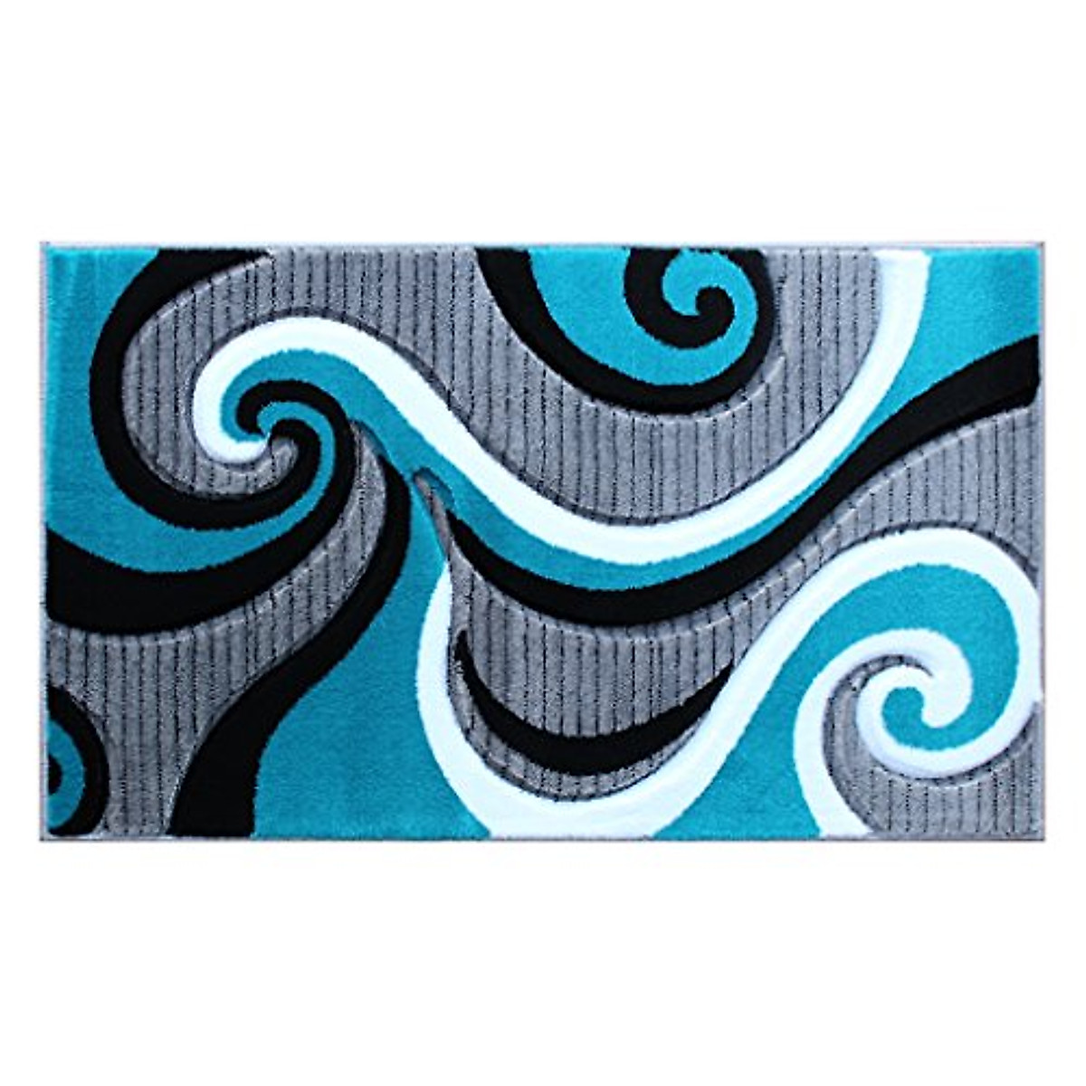 Masada Rugs, Sophia Collection Hand Carved Mat Modern Contemporary Turquoise White Grey Black (2 Feet X 3 Feet 4 Inch) Welcome Mat, Doormat, Bathroom Rug, Kitchen Mat, Small Space Rug