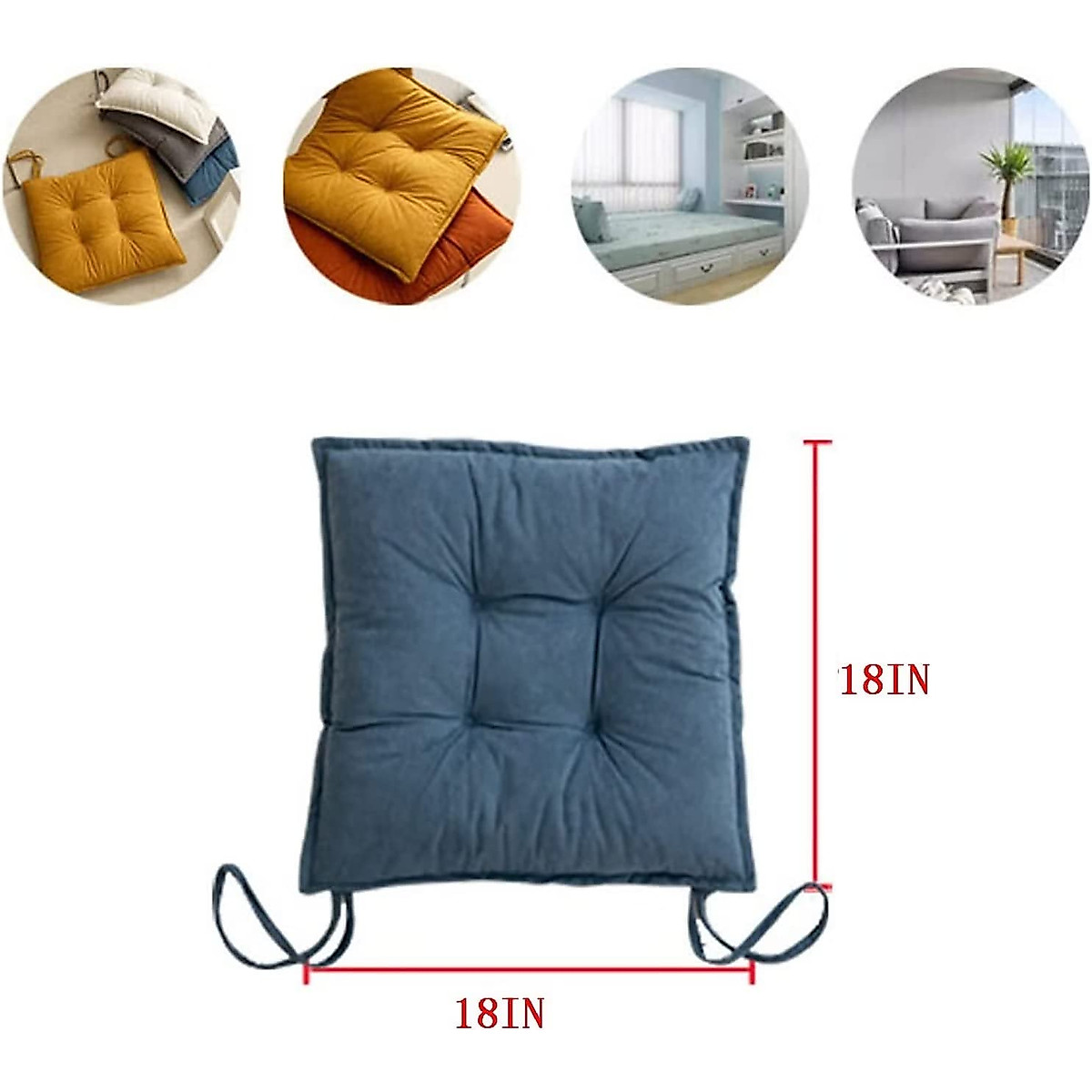 SUIVI HU Chair Pads Seat Cushions,Chair Cushions with Ties,Square Seat Pad for Dining Chairs,Office Chairs,Soft Warm Floor Cushion Chair Cushion for Adult and Kids 4 Pack 18''x18''