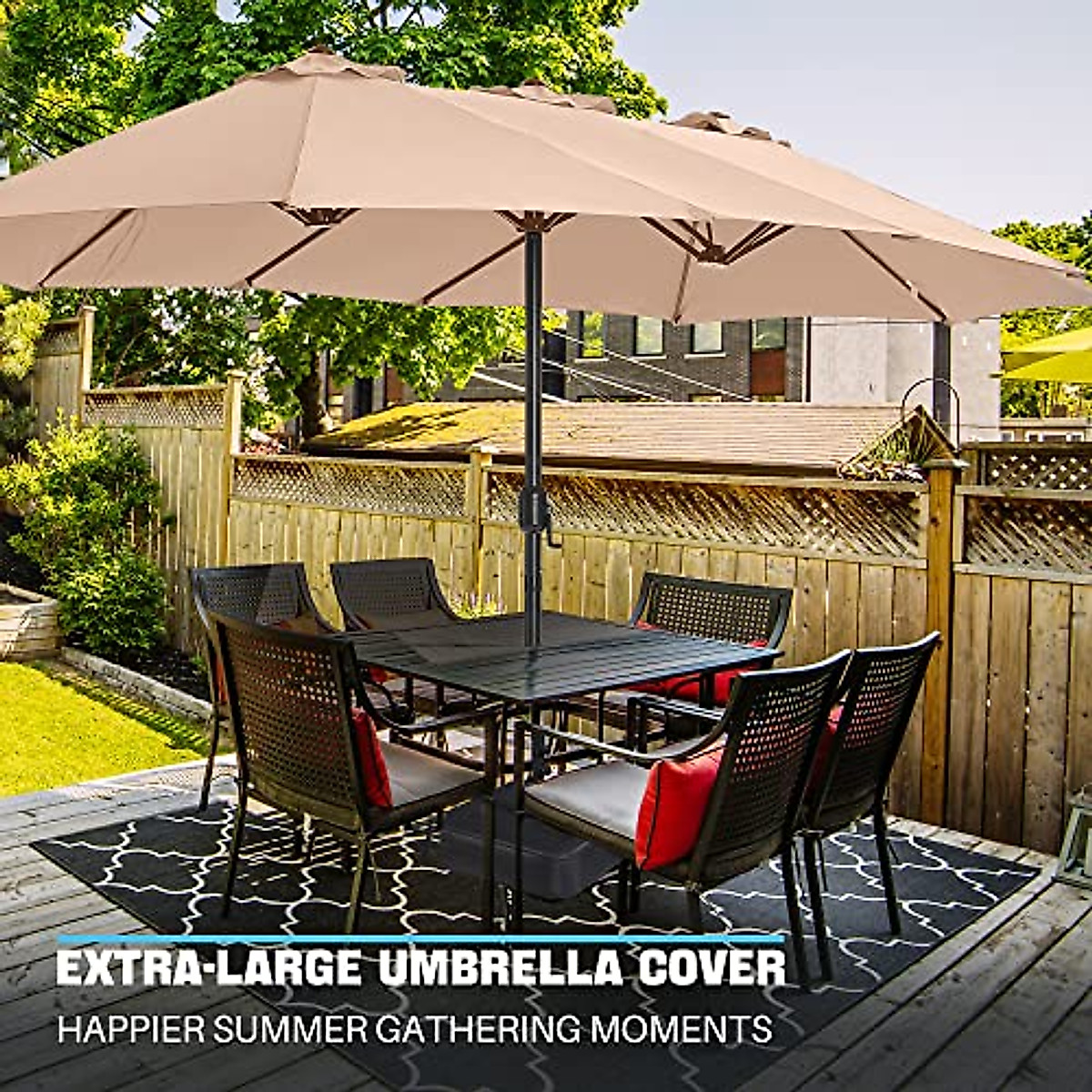 SUPERJARE 14FT Outdoor Patio Umbrella with Base Included, Extra Large Table Umbrella with Fade Resistant Canopy, Double Sided Outdoor Umbrellas for Pool, Deck, Market, Backyard-Beige