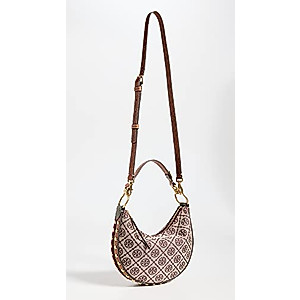 Tory Burch Women's T Monogram Jacquard Studded Mini Crescent Bag, Claret, Red, Print, One Size