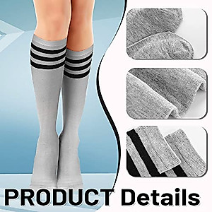 Unittype 6 Pair White Black Grey Knee High Socks for Women Striped Socks Long Socks Tube Socks Roller Skate Socks for adults Gift