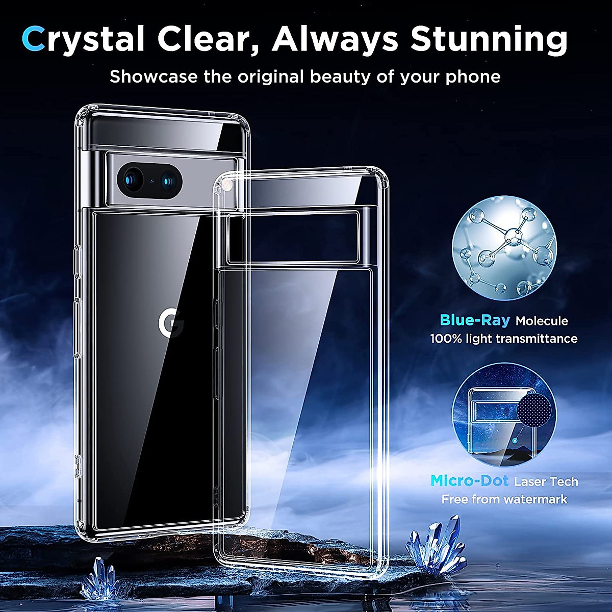Humixx Crystal Clear for Google Pixel 7 Case, [Mil-Grade Protection] [Anti-Fingerprint] Silky Touch Hard PC Back with Non-Slip Soft TPU Edge, Airbag Shockproof Case for Pixel 7 Case, Clear