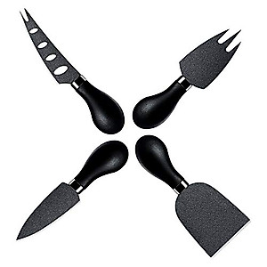 hecef Cheese Knife Set of 4, Non-Stick Coated Gift Set for Christmas, Anniversary, Party, Housewarming, Picnic, Birthdays, Wedding(Black)