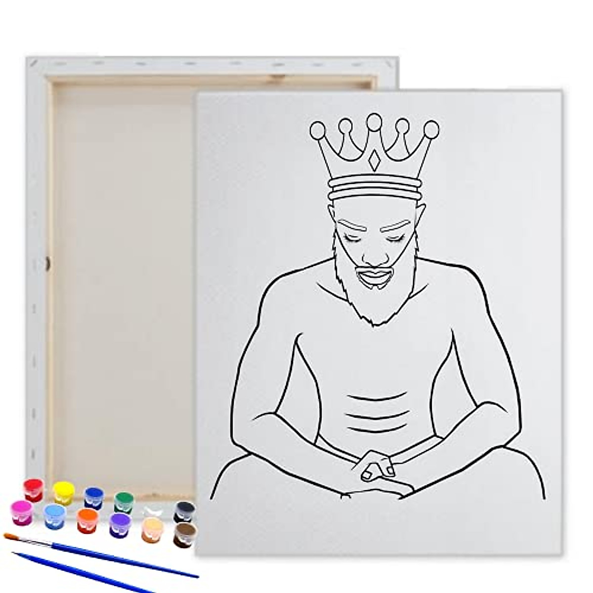 Essenburg Pre Drawn Canvas Painting Kit | King Pharaoh Valentines Pre Drawn Stretched Canvas Kit | Adult Sip and Paint Party Favor | DIY Date Night Couple Activity (S 8x10 CANVAS ONLY)