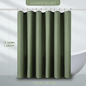 PANGSINNE Sage Green Shower Curtain - Waffle Weave Fabric Heavy Duty for Bathroom, Water Repellent Weighted 256GSM Hotel Quality Machine Washable Bath Curtains with 12 Hooks, 72Wx72H