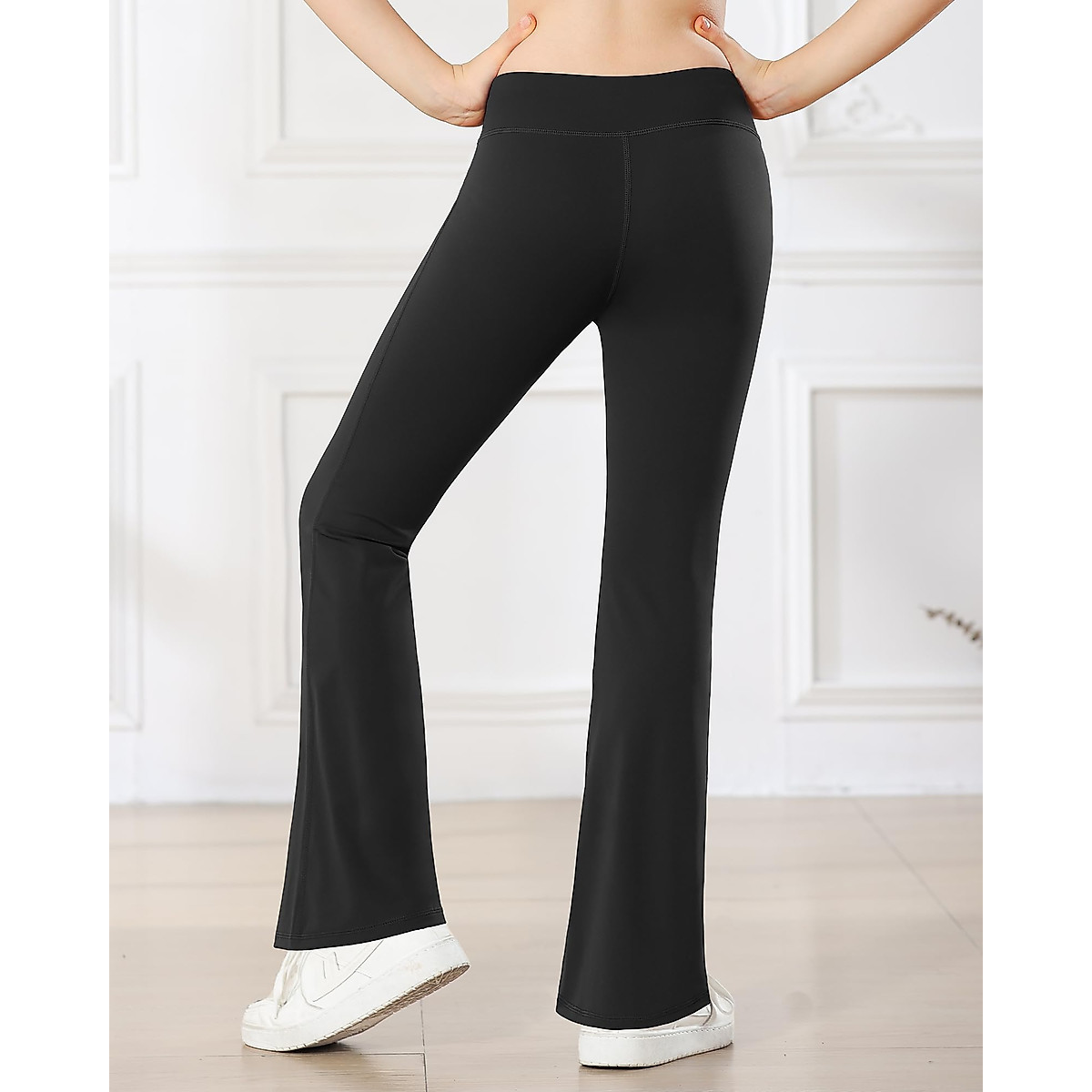 Stelle Girl's Flare Leggings High Waisted Yoga Pants Bootcut Dance Casual Pants Activewear Kids Bell Bottoms(Black,S)