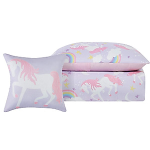 My World Rainbow Unicorn 3-Piece Comforter Set, Purple/Pink, Twin