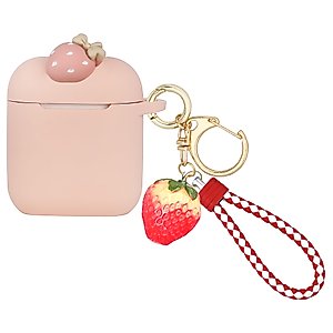 Wonhibo for Airpod Case, Cute Kawaii Cover for Airpods 1 and 2 Generation with Keychain (Strawberry)