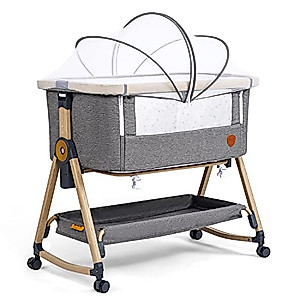 Maydolly Baby Bedside Sleeper, Portable Baby Crib Baby Bed with Breathable Net and Sheet, Adjustable Bassinet for Infants (Grey)