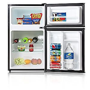 Honeywell 3.1 Cu Ft Mini Fridge with Freezer, Double Door, Low noise, Compact Refrigerator for, Office, Dorm Adjustable Temperature, Stainless Steel