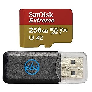 SanDisk Extreme 256GB Micro SD Memory Card for GoPro Works with GoPro Hero 9 Black Camera UHS-1 U3 / V30 A2 4K Class 10 (SDSQXA1-256G-GN6MN) Bundle with 1 Everything But Stromboli MicroSD Card Reader