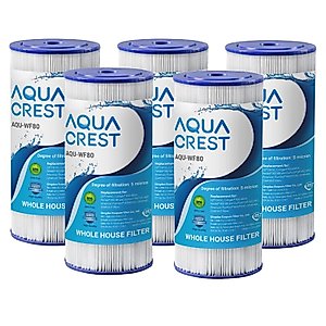 AQUACREST FXHSC Whole House Water Filter, Replacement for GE FXHSC, GXWH40L, GXWH35F, American Plumber W50PEHD, W10-PR, Culligan R50-BBSA, 5 Micron, 10" x 4.5", High Flow Sediment Filters, Pack of 5