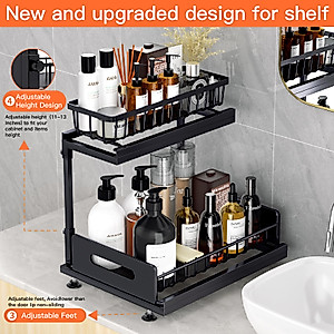 Truoctdu Under Sink Organizer and Storage, Pull Out Cabinet Organizer 2 Tier Pull Out Sliding Cabinet Organizer Height Adjustable Storage Shelves, Under Sink Storage for Kitchen Bathroom Pantry 2 pack