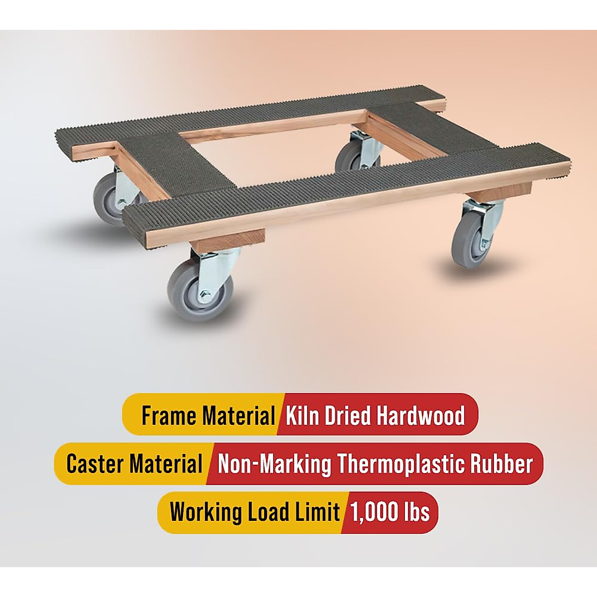 Mytee Products 18"x30" H Frame Movers Dolly w/Rubber Tread & 4" Non Marking Wheels - 1000 lbs WLL H Shape Heavy Duty 4 Wheel Moving Dolly Cart for Packing & Moving Supplies - Furniture Piano Dolly