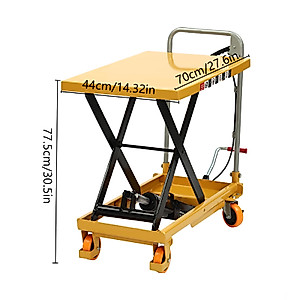 BICKKOMG 500Lb Hydraulic Lift Trolley, Manual Single Scissor Lift Table with 4 Wheels Hydraulic Scissor Forklift with Lift Height for Handling Goods, Material Handling and Transporting