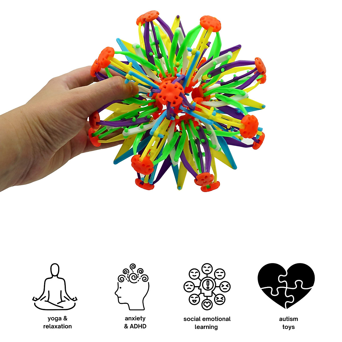 4E's Novelty Expandable Breathing Ball - Stress Reliever Fidget Toys Expands from 6 to 12" for Yoga, Anxiety, Relaxation - Expanding Sphere for Kids & Adult Gift Idea