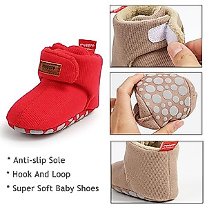 Timatego Newborn Baby Boys Girls Cozy Fleece Booties with Grippers Stay On Slipper Socks Infant Toddler Crib Winter Shoes for Boys Girls(0-6 months infant 32 Red)