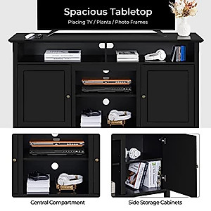 Yaheetech Black TV Stand for TVs up to 65 Inch, Modern Entertainment Center Media TV Console with Open Compartments & Double Doors, TV Cabinet with Storage for Living Room & Bedroom, 31 in Tall