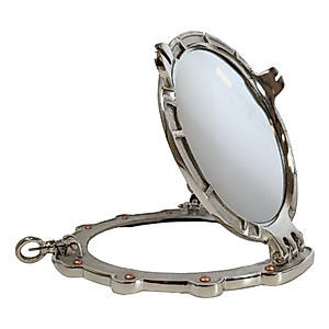 Ebros Gift Polished Aluminum Nautical Marine Round Ship Porthole Folding Wall Mirror Decor 14.5" Diameter Ocean Sailor Sea Exploration and Travel Accent