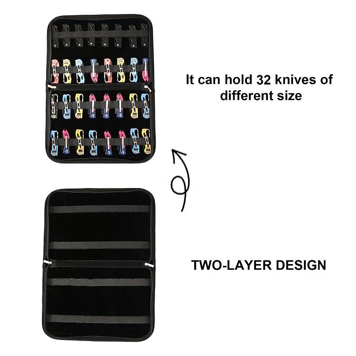 Knife Case,Knife Display Case,Knife Storage,32 Slots Folding Knife Holder Organizer,Butterfly Pocket Knife Carrier,Knives Collection Protector For Survival Tactical Outdoor EDC Mini Knife (Black)