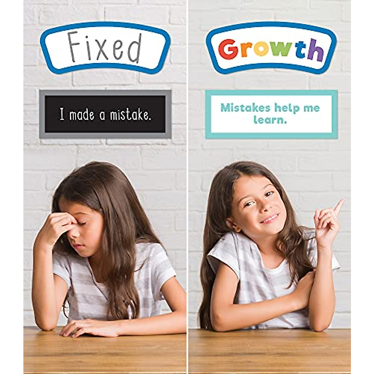 Carson Dellosa 29-Piece Growth Mindset Bulletin Board Set―Motivational Poster, Change Your Words Header, Fixed and Growth Brain With Mindset Phrases, Growth Mindset Bulletin Board Decorations