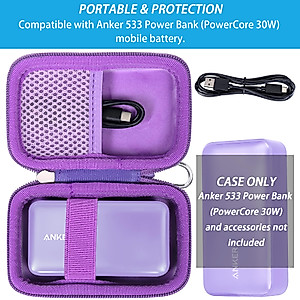 khanka Hard Travel Case for Anker 3-in-1 Fast Charging Charger with Built-in USB-C Cable/Anker 533 Power Bank/Anker Nano Power Bank,10000mAh Portable Charger (PD 30W max. Leistung),Case Only(Purple)
