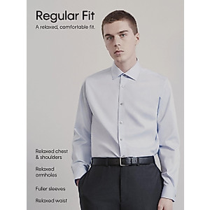 Calvin Klein Men's Regular Fit Non Iron Herringbone Spread Collar Dress Shirt, White, 16.5" Neck 32"-33" Sleeve