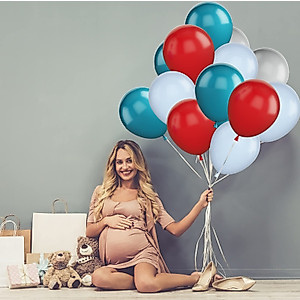 Blue Red Party Balloons, 102pcs Blue Red Balloons Garland Arch Kit, Blue Grey Red 18/12/10/5 Inch Latex Balloons for Birthday Party Baby Shower Superhero Avenger Carnival Circus Racing Car Theme