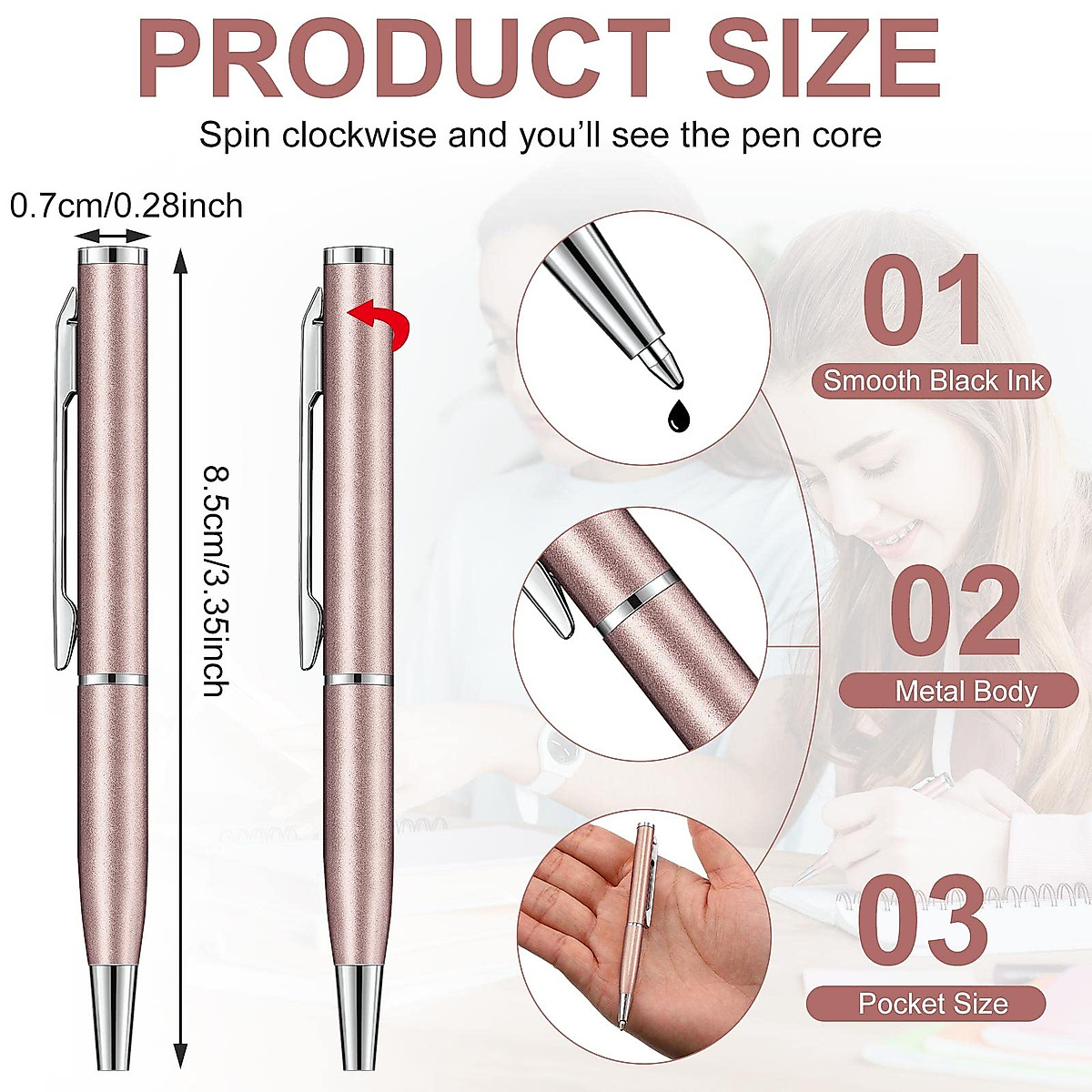 24 Pcs Mini Pens Small Pens Short Pens Mini Metal Ballpoint Pens Small Stainless Steel Point Pen with Copper Fittings for Pockets Notebook Notepads Office School (Champagne Color)