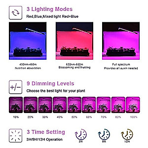 Ecoogrower LED Grow Lights for Indoor Plants, Plant Growing Lamps for Indoor Plants, 20W Full Spectrum Adjustable Gooseneck 9 Dimmable Levels 3 Modes Timing Function, 1 Head