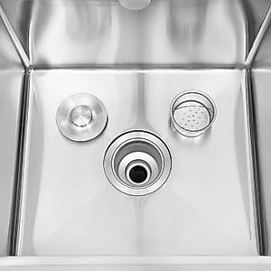 Single Bowl Kitchen Sinks, Commercial Restaurant Sink Prep Table with Faucet, 35.4" W x 21.2" D x 39.3" H Stainless Steel 1 Compartment Sink With Adjustment Feet For Restaurant, Laundry Room