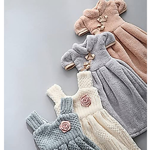 JTJMJTJ Premium Hanging Hand Towels, Coral Fleece, Soft and Absorbent Towels Funny Dress Shape Towels for Women Girls, Gifts (Pink+Grey,2pack+2hooks)