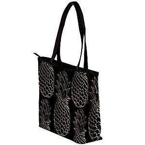 Tote Bag Women Satchel Bag Handbag Stylish Tote Handbag for Women Hobo Bag Fashion Crossbody Bag, Black Golden Fruit Pineapple