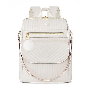 MATEIN Quilted Laptop Backpack for Women, 15.6 Inch Convertible Soft Leather Backpack Purses Fashion Water Resistant Shoulder Bag, Anti-theft Travel Daypack Cute Handbag for Work College, Beige