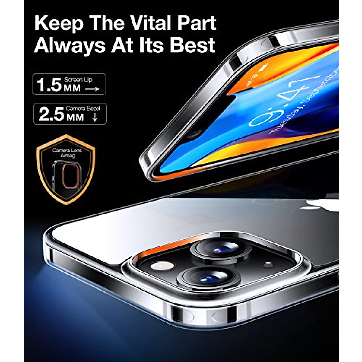 TORRAS Diamond Clear Designed for iPhone 14 Case [Never Yellowing] [Military Grade Anti-Drop] Hard PC Back Flexible Bumper Shockproof Protective Slim Phone Cover 6.1 inch, Clear